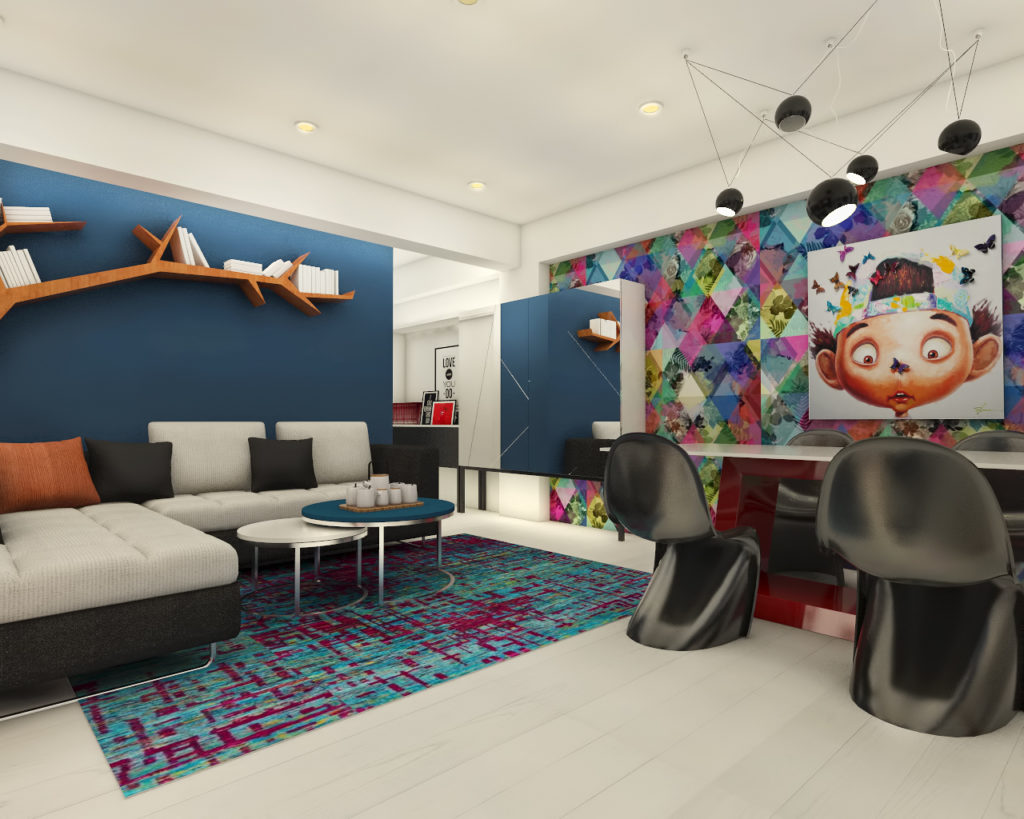 excentric blue living room - Black Fox Interiors